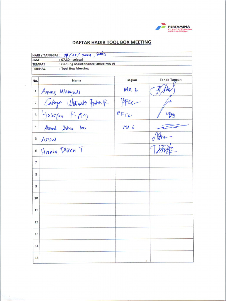 ABSEN TBM SENIN 27 MEI 2024 | PDF