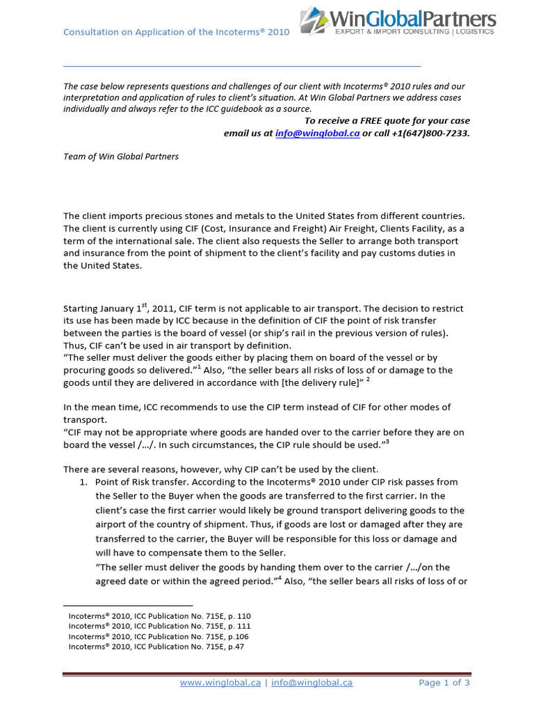 Case Study-Consultation Incoterms 2010-Win Global Partners 1 | PDF | Private Law | Business Law