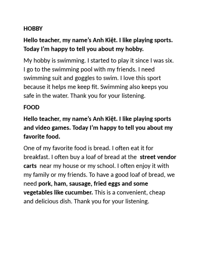 My Hobby Is Swimming | PDF