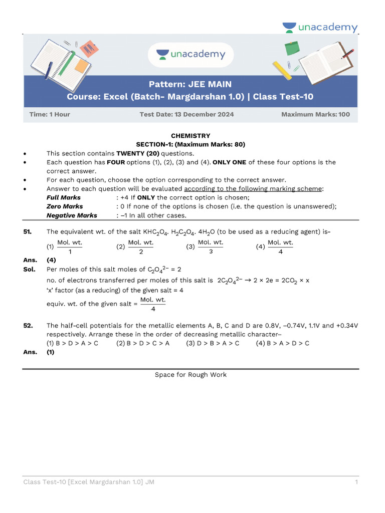 Chemistry - Excel Marg. 1.0 - CT-10 - (JM) - 13-12-2024 - FC | PDF