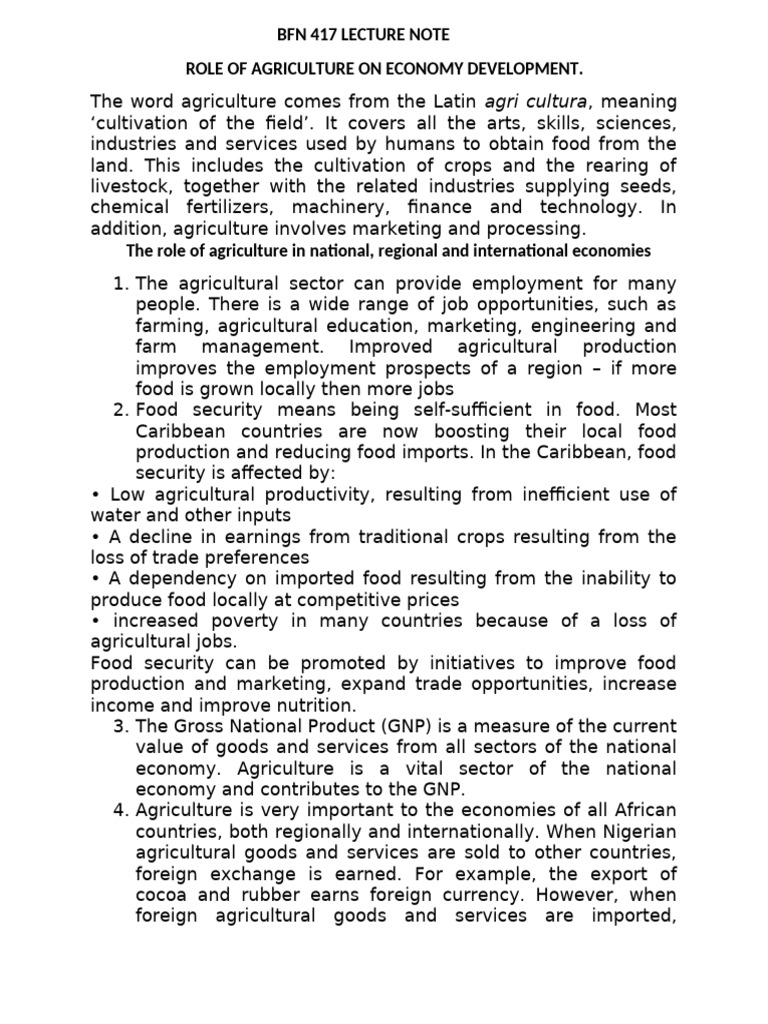 BFN 417 LECTURE NOTE 5 | PDF | Agriculture | Exports