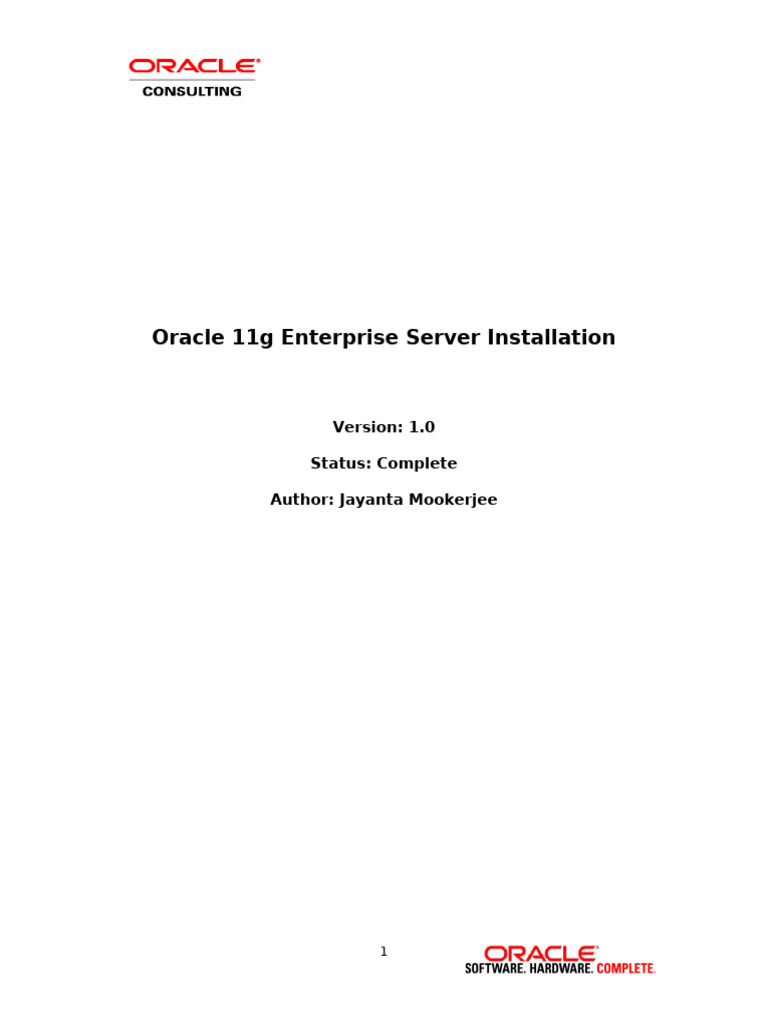 Step 1 Oracle 11g Enterprise Server Installation Pdf Databases Oracle Corporation