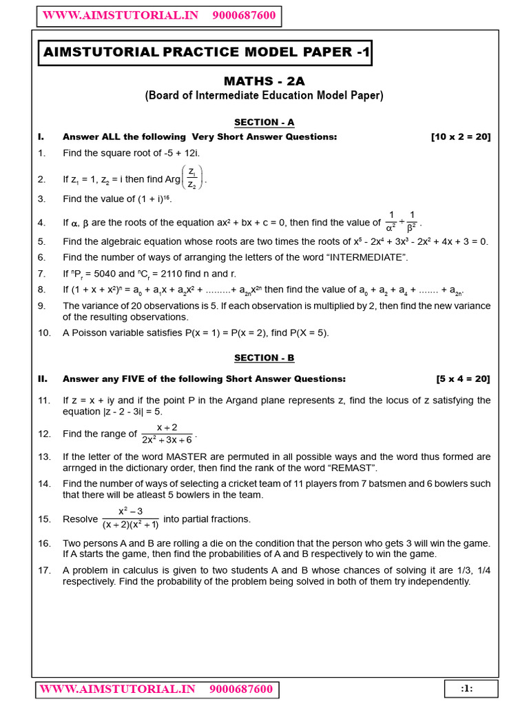 Mathsa 2a Practics Papers | PDF | Variance | Algebra
