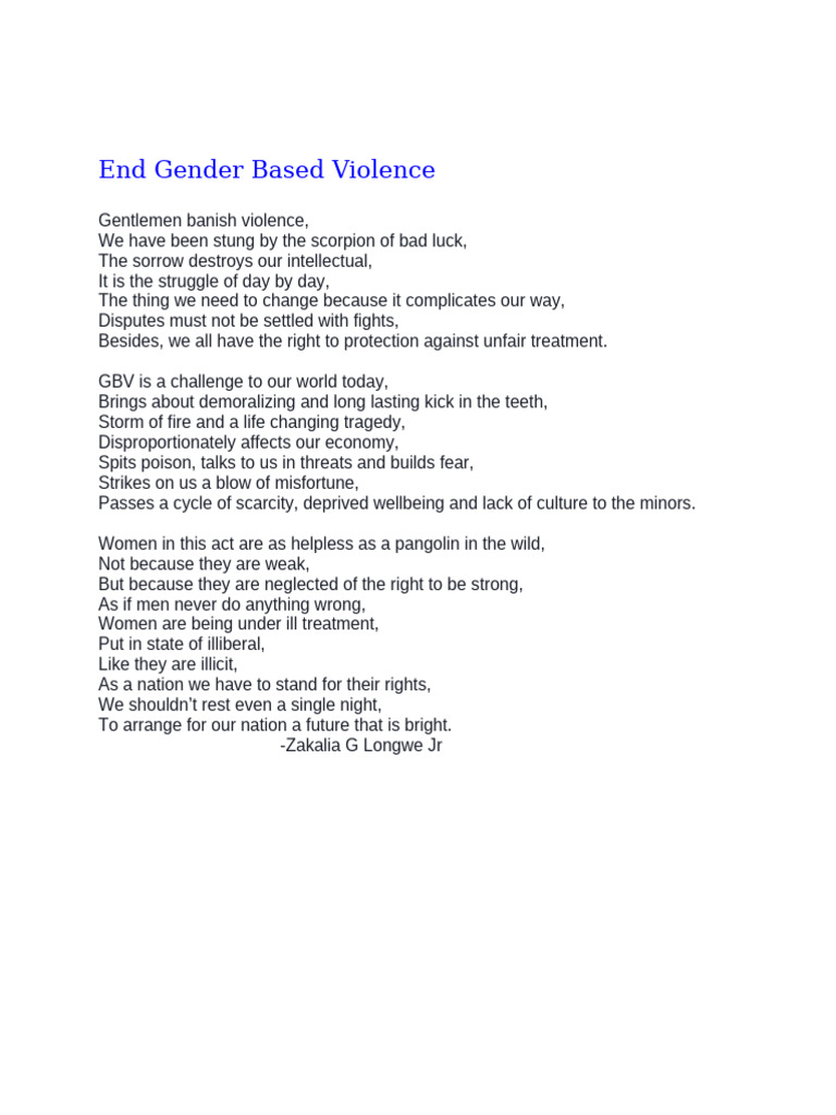 Gender Based Violence Poem | PDF