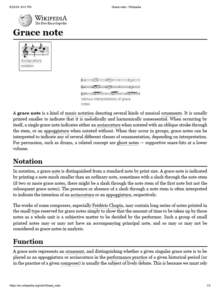 Grace Note - Wikipedia | PDF | Notation | Music Theory