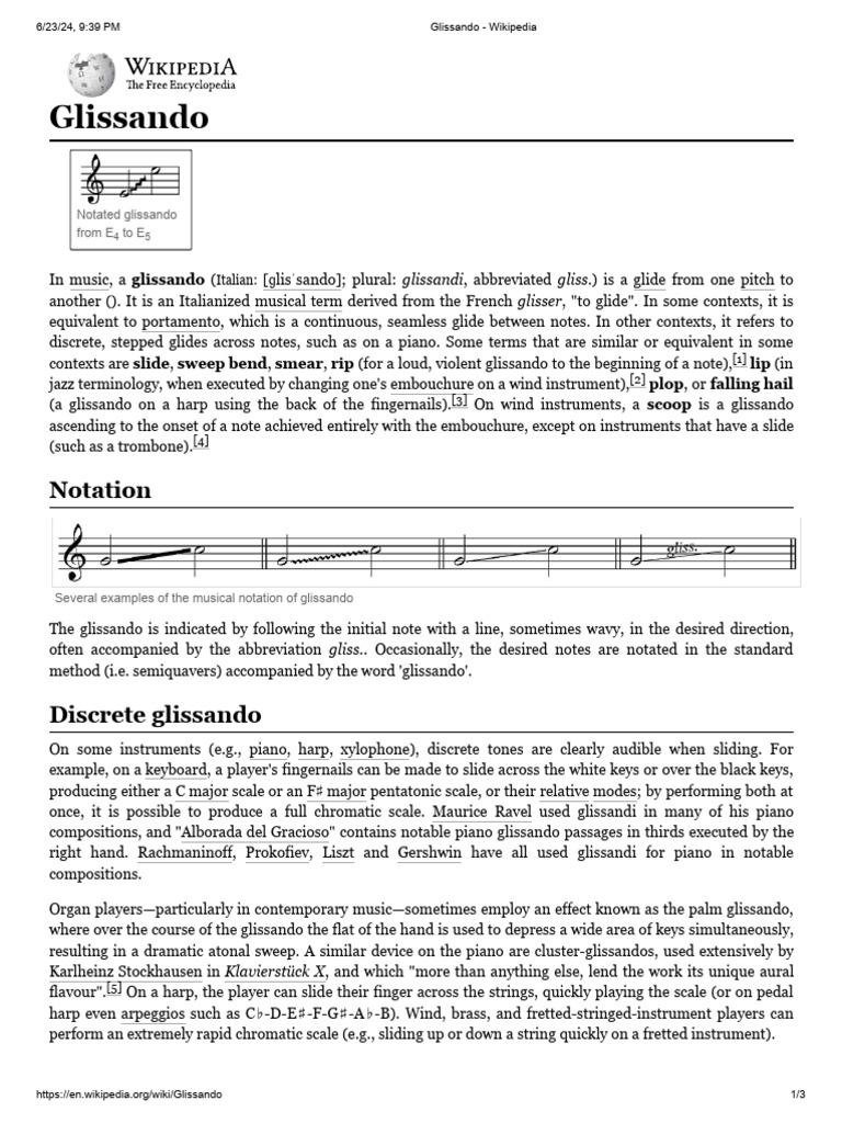 Glissando - Wikipedia | PDF | Music Performance | Musical Notation