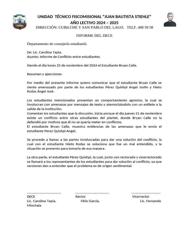 Informe Del Dece Bryan Calle | PDF