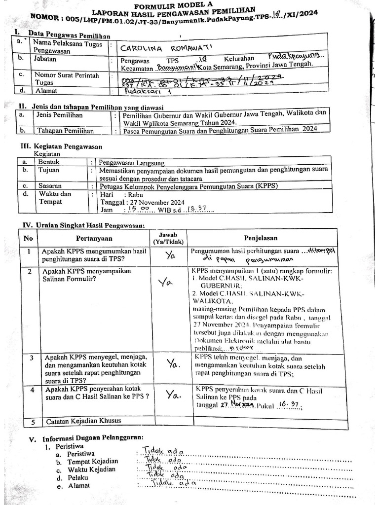 Form A Pasca Pemungutan Dan Penghitungan Suara | PDF