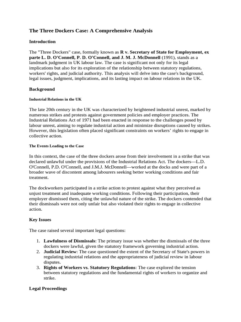 The Three Dockers Case - ENGLISH ASSIGNMENT | PDF | Labour Law | Strike ...