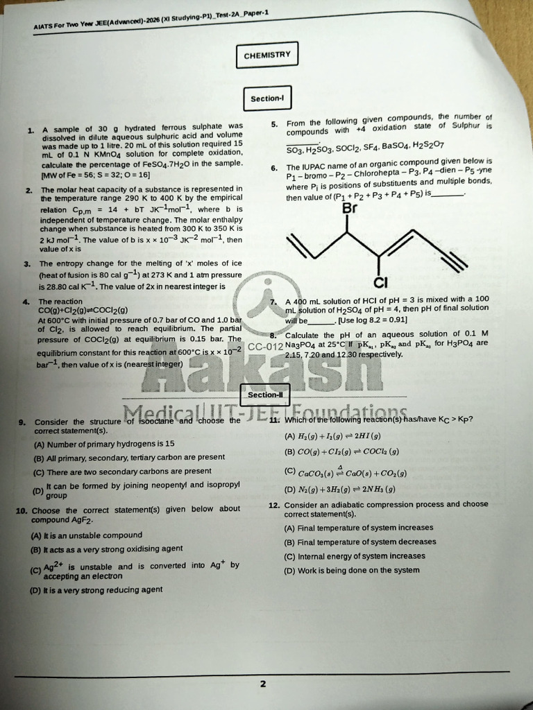 Aiats Advance Paper 1 | PDF | Force | Acceleration