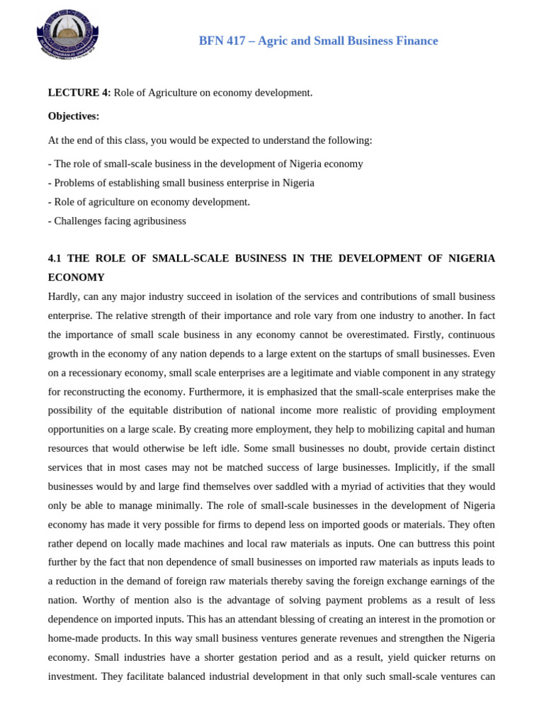 Bfn 417 Lecture Note 4 | PDF | Startup Company | Small Business & Entrepreneurs