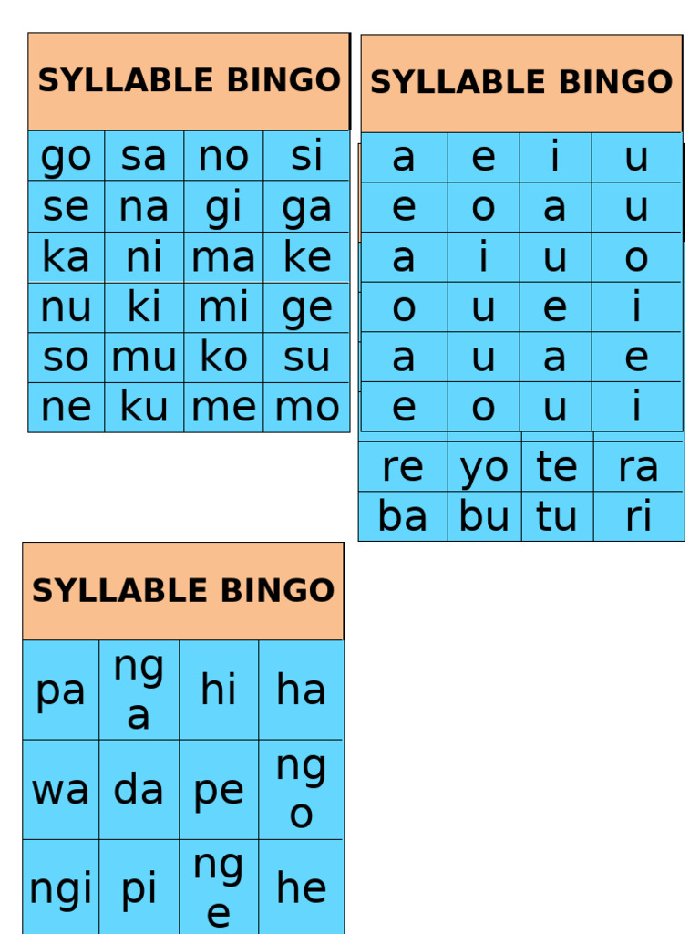 Syllable Bingo | PDF