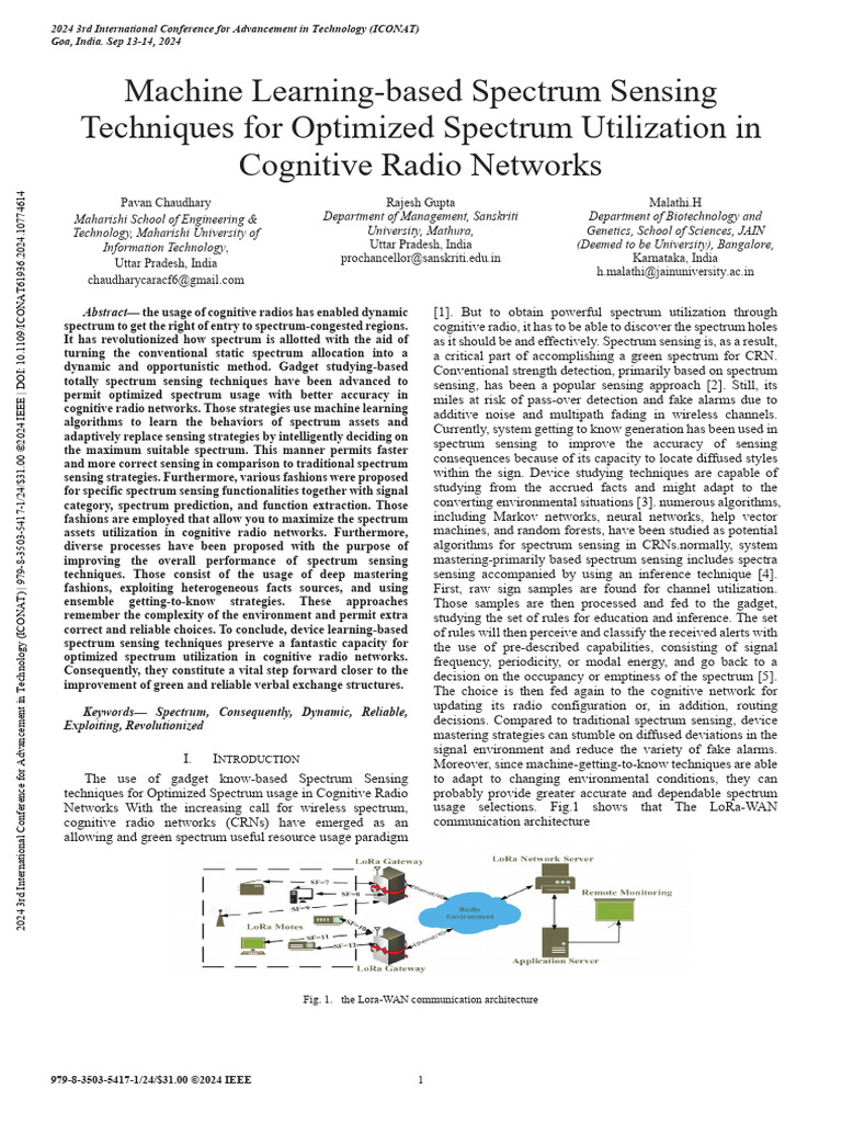 Machine Learning Based Spectrum Sensing Techniques For Optimized | PDF | Cognitive Radio ...