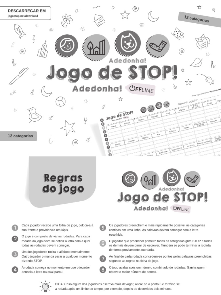 Folha de Jogo Stop para Imprimir | PDF | Jogos