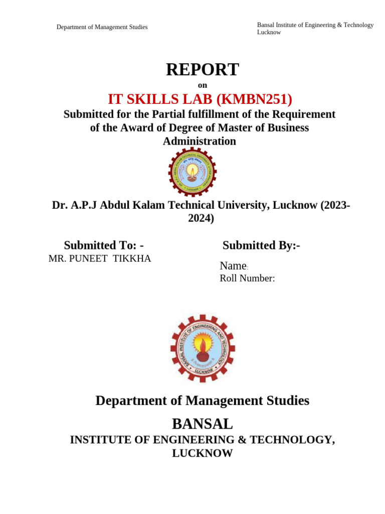 it skills lab cover page | PDF