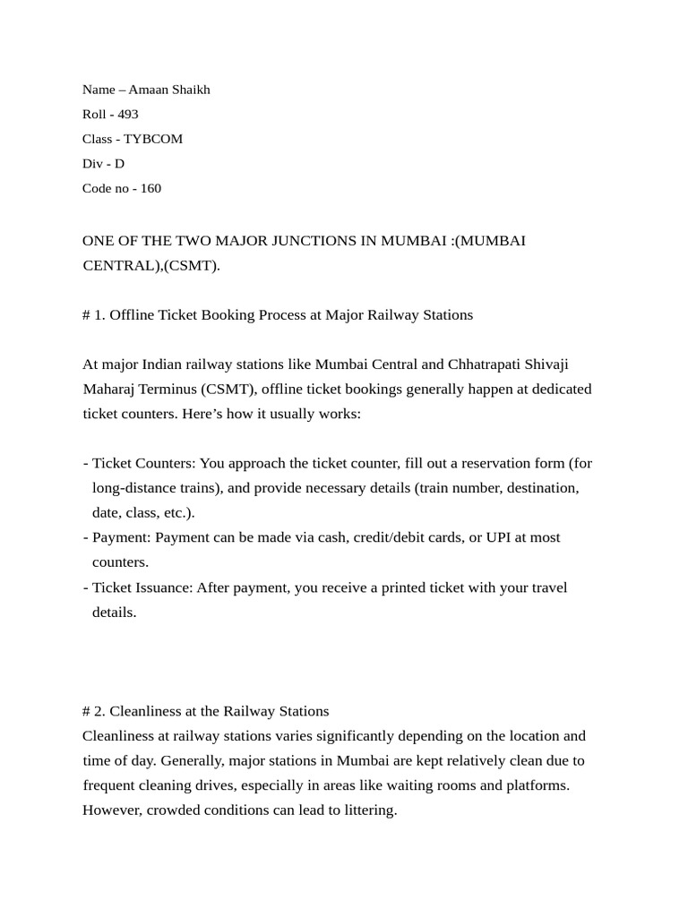 JTYBCOM 493 Amaan Shaikh - Assignment - 7 | PDF | Train | Train Station