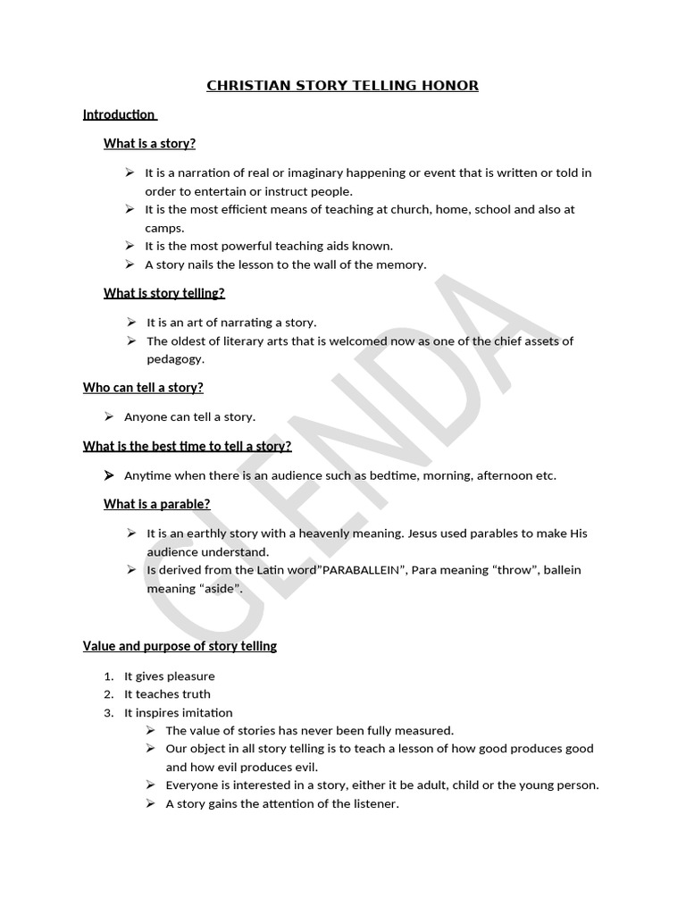 Christian Story Telling Notes | PDF | Storytelling | Fable