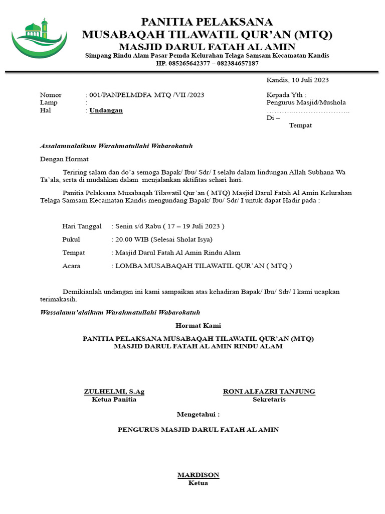 Undangan MTQ | PDF