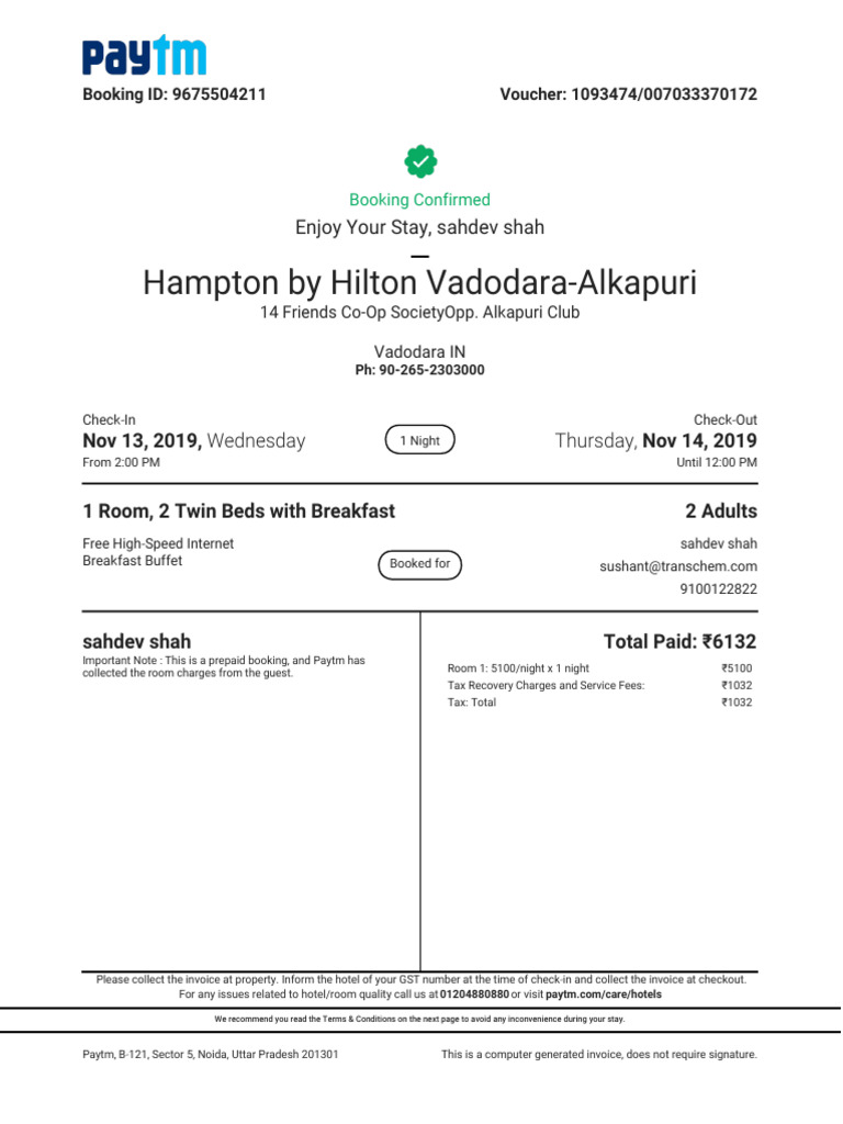 Invoice - 9675504211 Paytm Hotel Bill | PDF | Identity Document | Fee