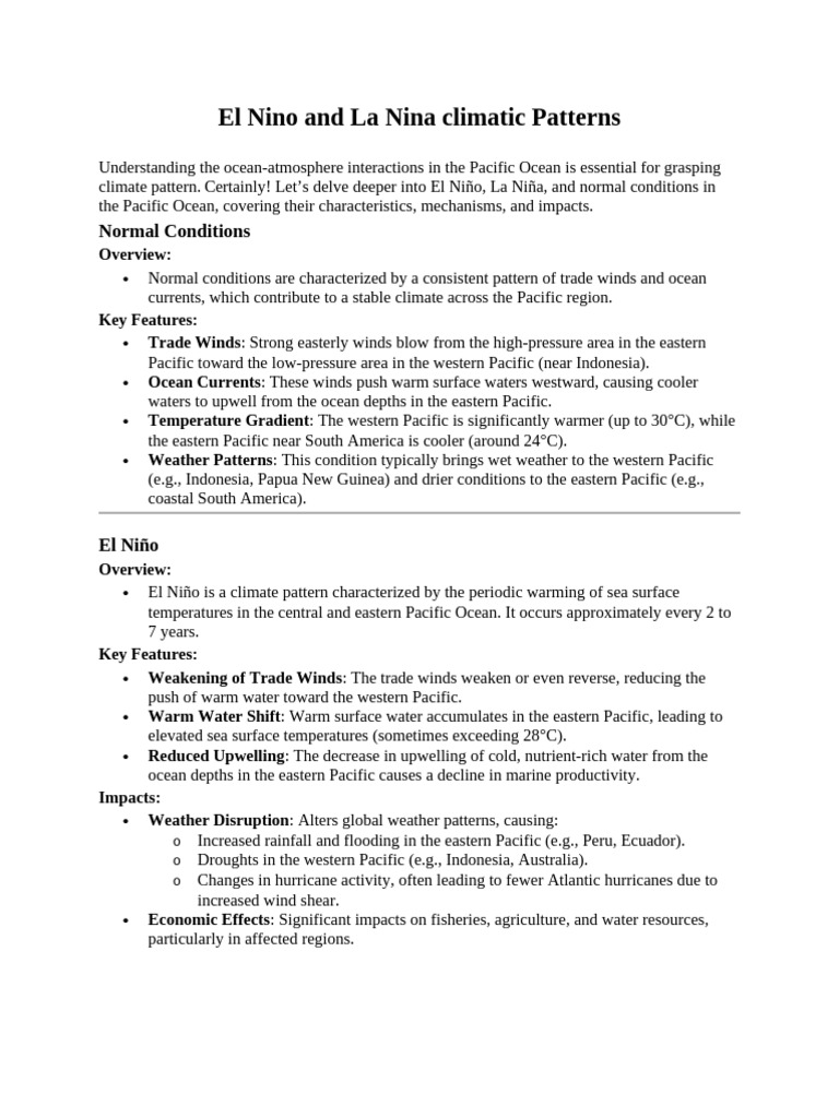 El Nino and La Nina climatic Patterns-1 | PDF | Branches Of Meteorology ...