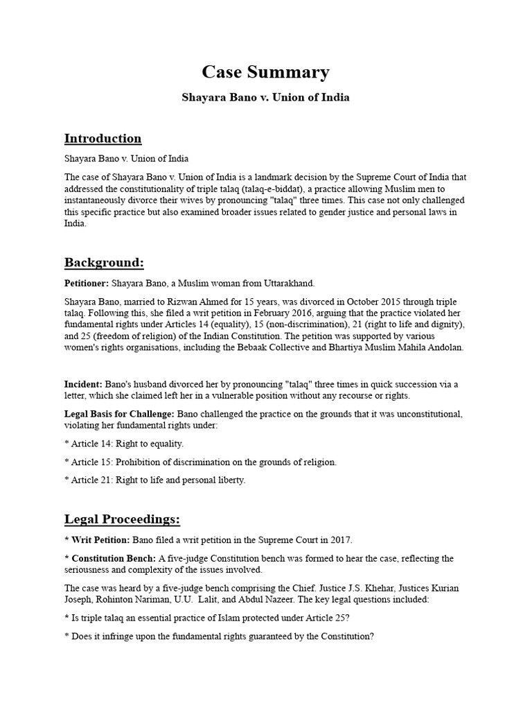 Case Summary | PDF | Sharia | Precedent