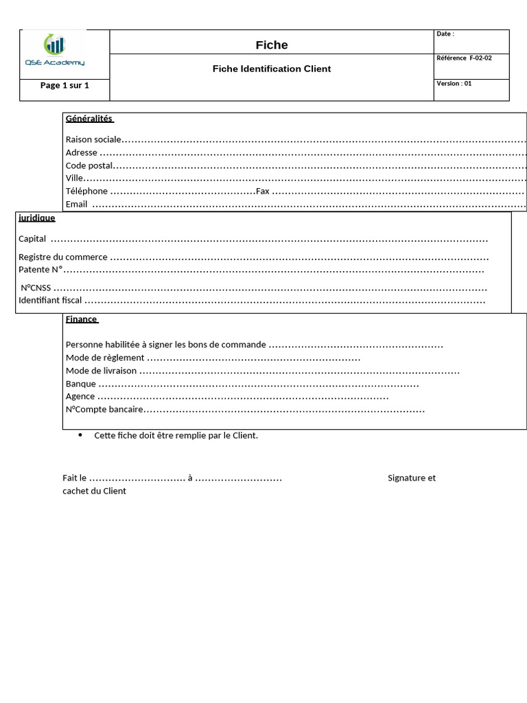 F-02-02 Fiche Identification Client | PDF