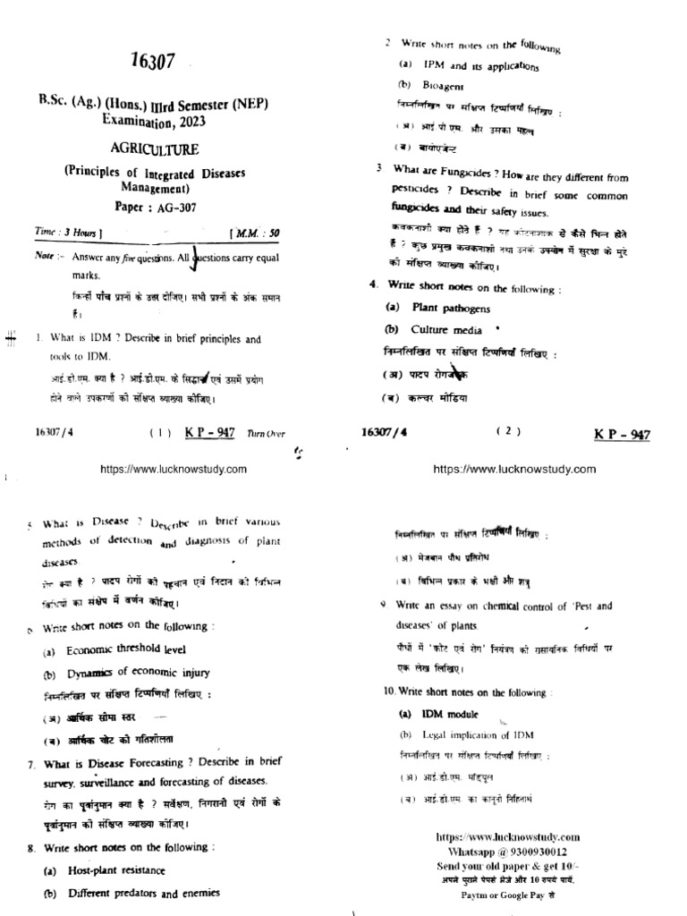 BSC 3 Sem Ag Agriculture Principles of Integrated Diseases MGMT 16307 ...