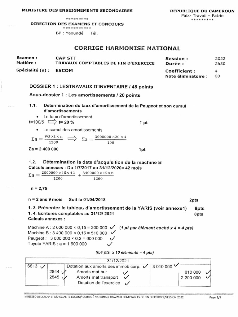 Corrigé TCFE CAP ESCOM 2022 - FNA P1 | PDF
