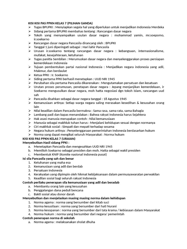 KISI KISI PAS PPKN KELAS 7 | PDF