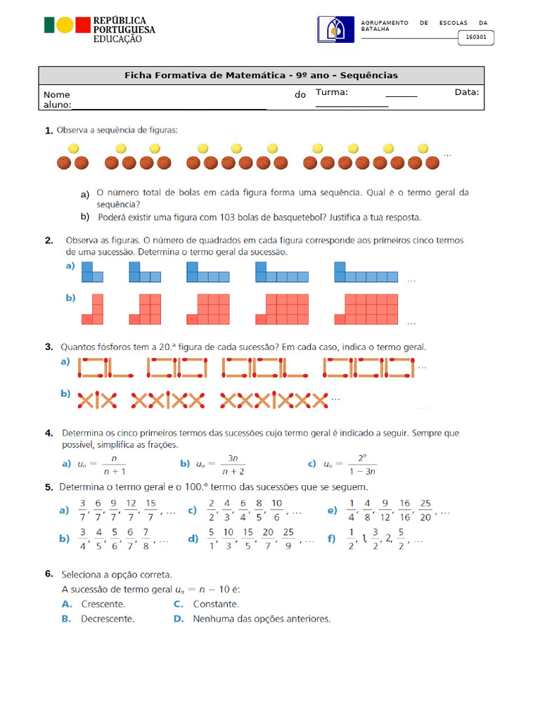 Ficha Formativa Sequências | PDF