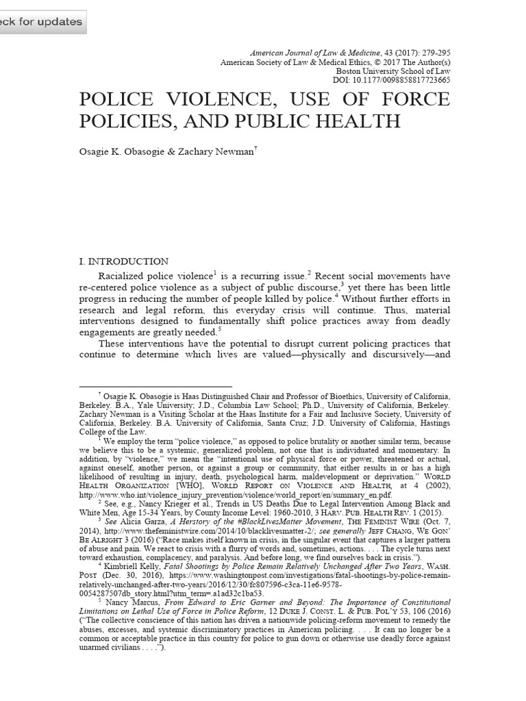 Police Violence and Public Health Policies | PDF | Violence | Use Of Force