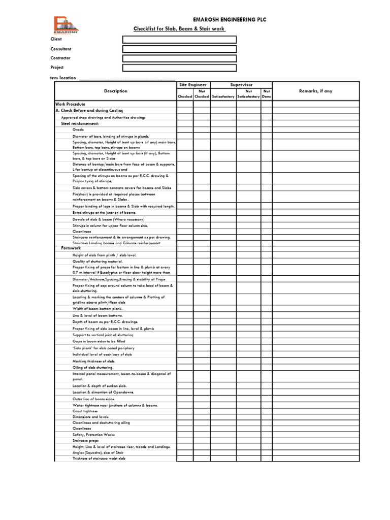 Slab & Stair Checklist (2) | PDF | Stairs | Building Engineering