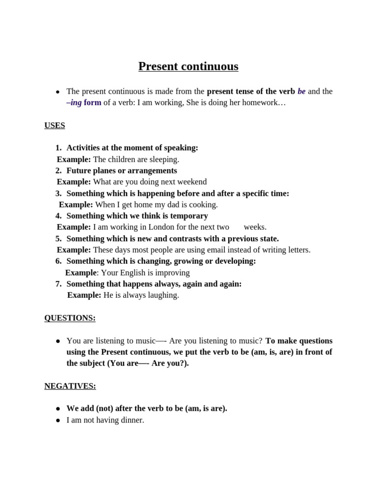 Present Continuous Explanation (2) | PDF