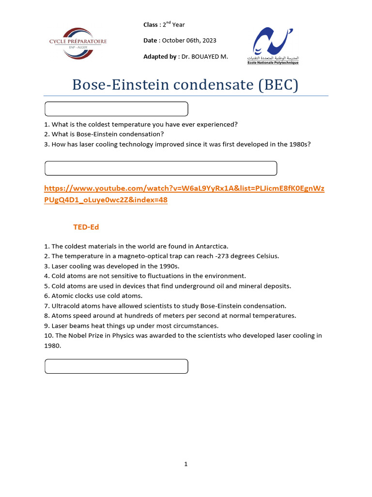 Bose-einstein condensate | PDF | Physics | Physical Sciences