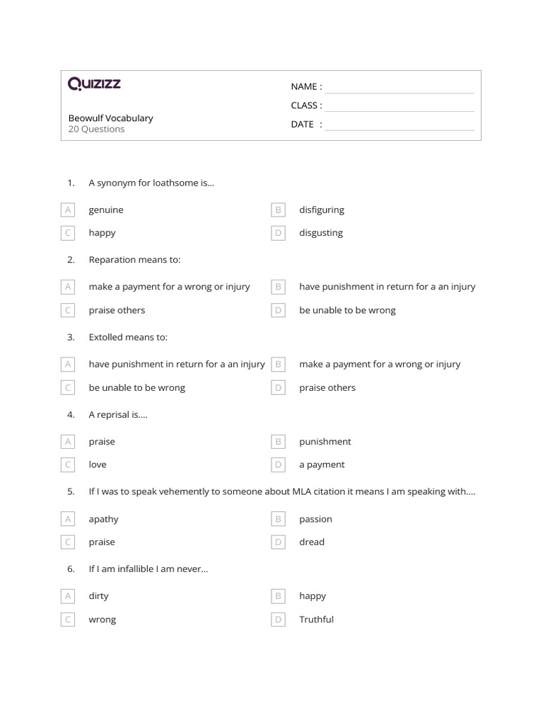 Beowulf Vocabulary | PDF | Poetry | Beowulf