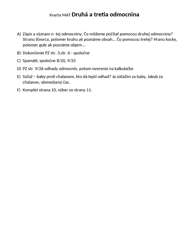 Kvarta MAT Tretia Odmocnina | PDF