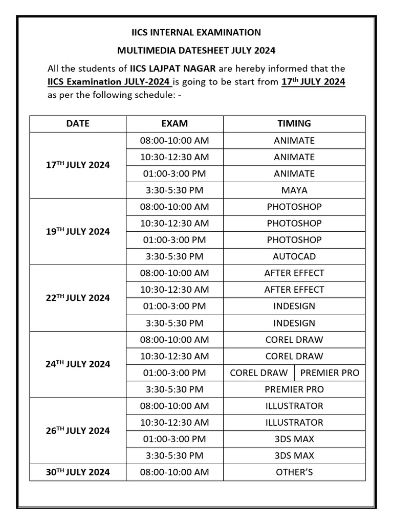 IICS July 2024 Exam Schedule | PDF