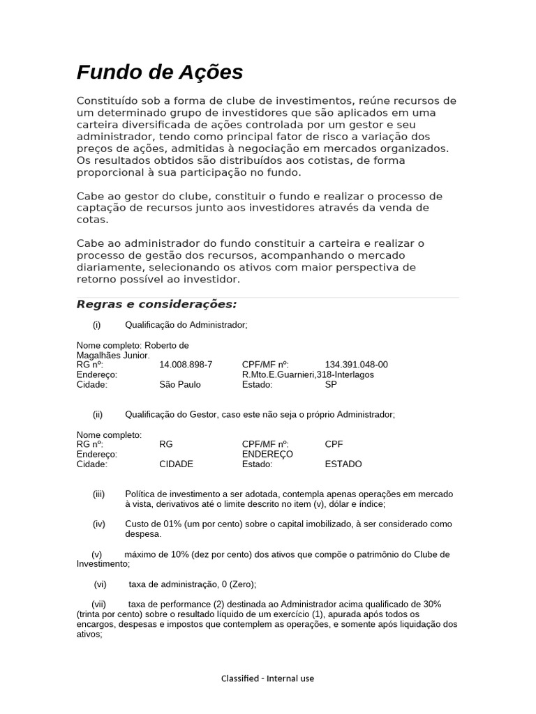 Regras Clube DANLEX Base | PDF | Investimentos | Avaliação de risco
