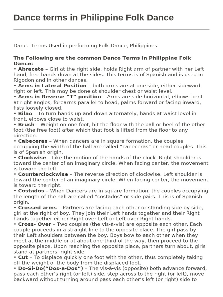 Dance Terms in Philippine Folk | PDF | Foot | Arm