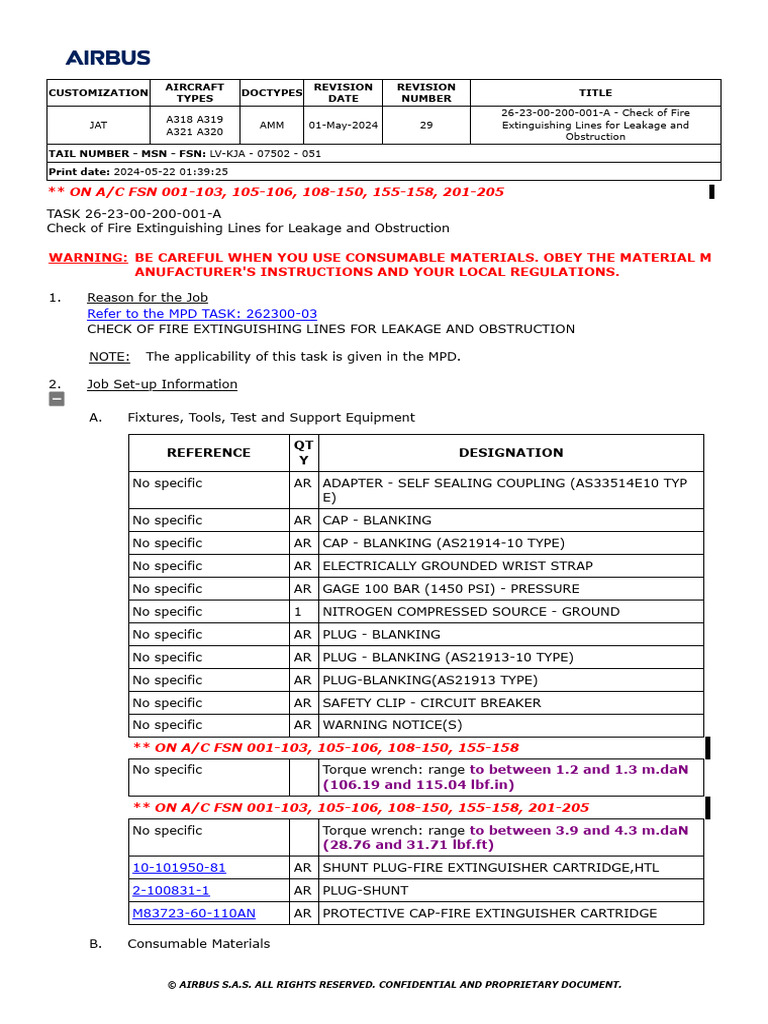 JAT - A318 - A319 - A320 - A321 - AMM - FSN - 051 - 01-May-2024 - 26-23-00-200-001-A - Check of ...