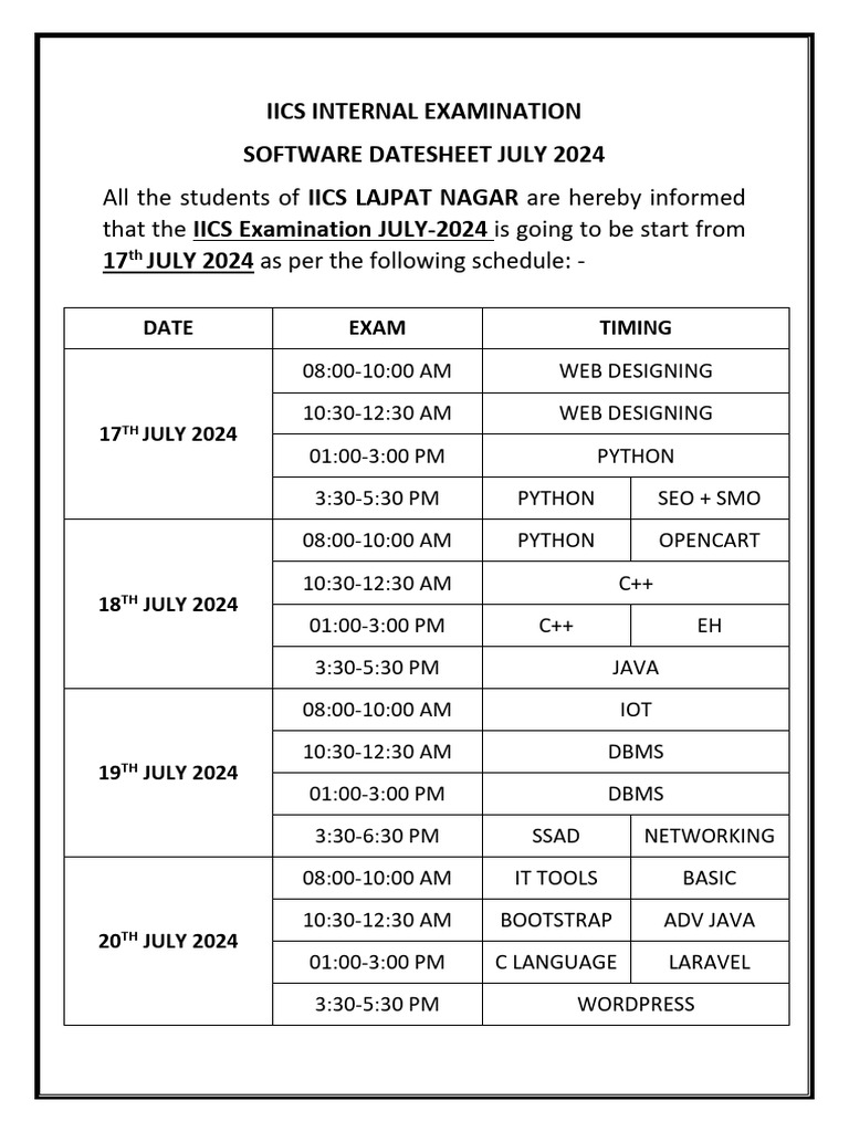 IICS July 2024 Exam Schedule | PDF