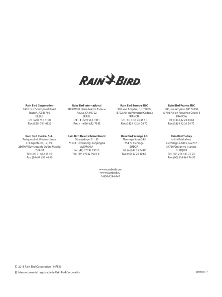 Contactos Globales de Rain Bird | PDF