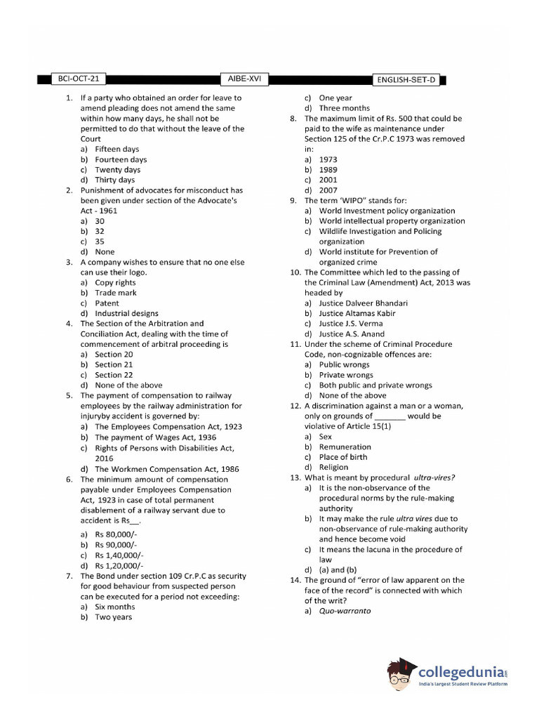 AIBE SET D 2022 | PDF