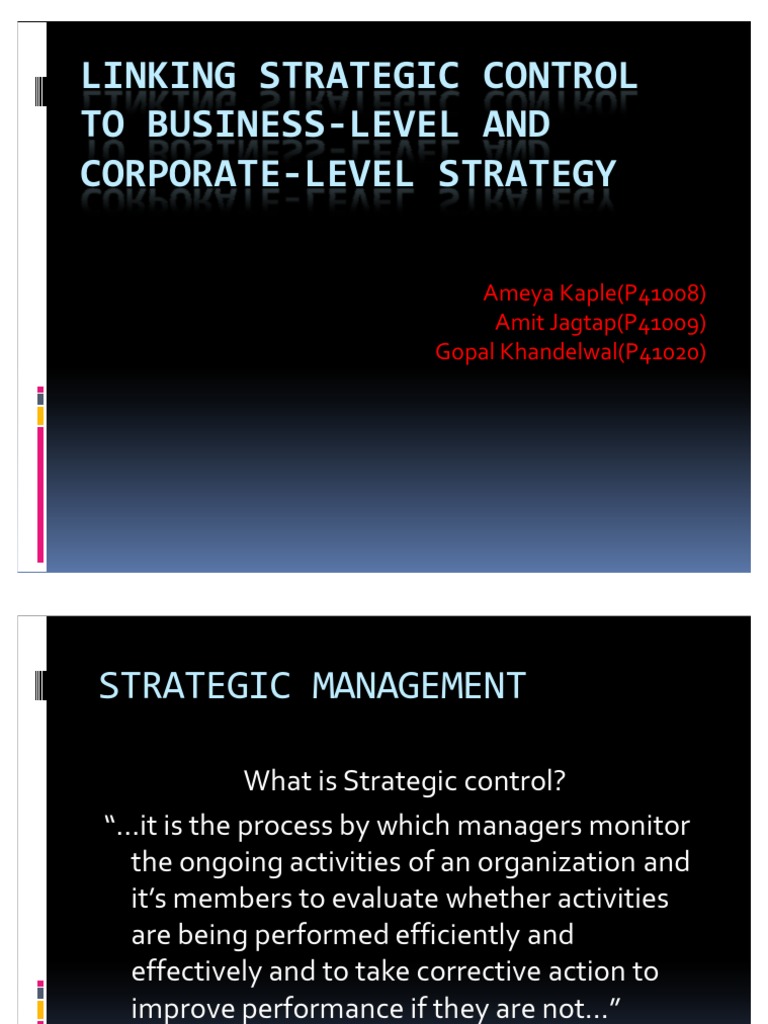 Linking Strategic Control to Business and Corporate Strategy: A ...