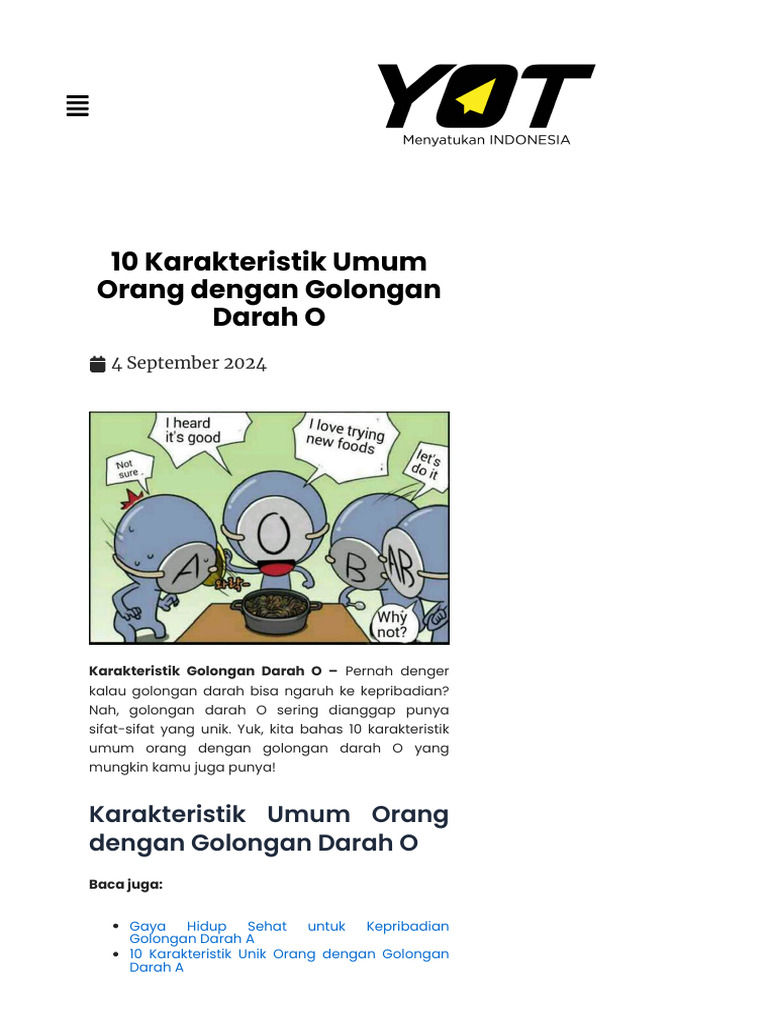 10 Karakteristik Umum Orang Dengan Golongan Darah O | PDF