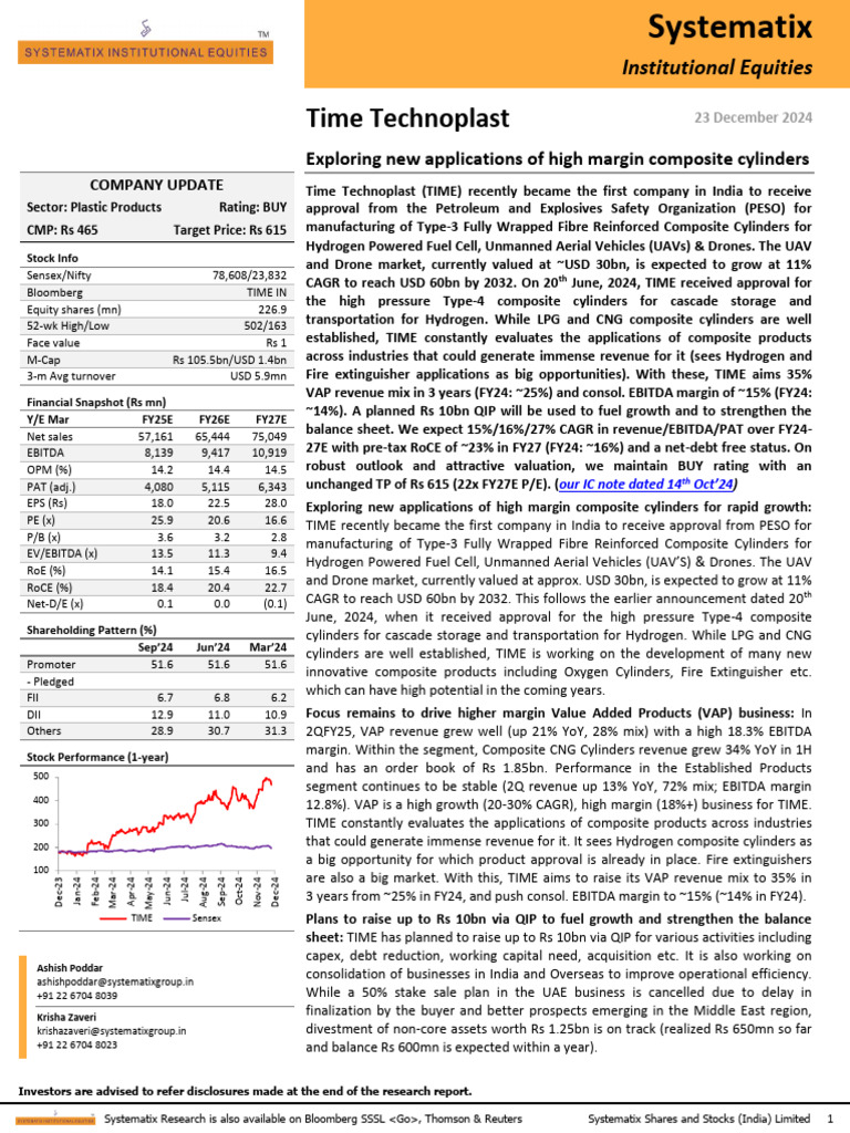 Systematix Sees 32% UPSIDE in Time Technoplast Exploring New ...