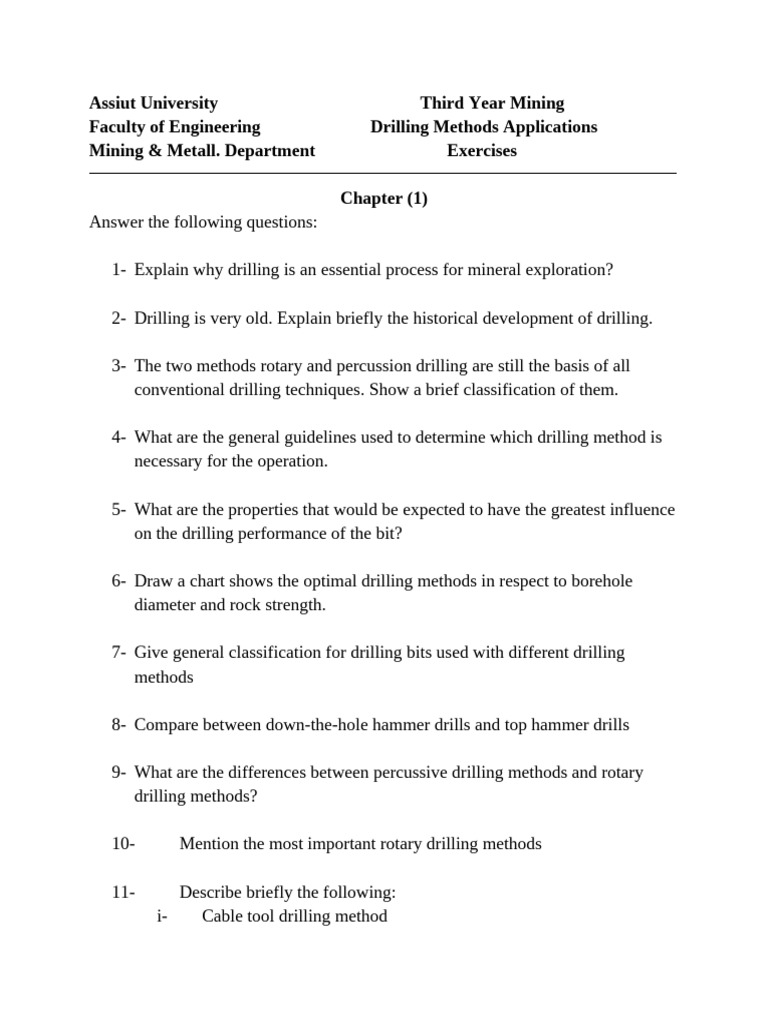 Exercises | PDF | Drill | Drilling