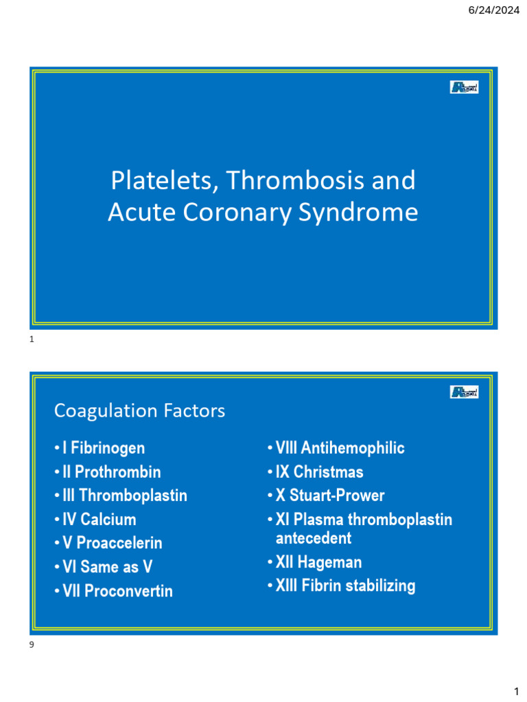 Acute Coronary Syndrome 2024 | PDF | Coagulation | Myocardial Infarction