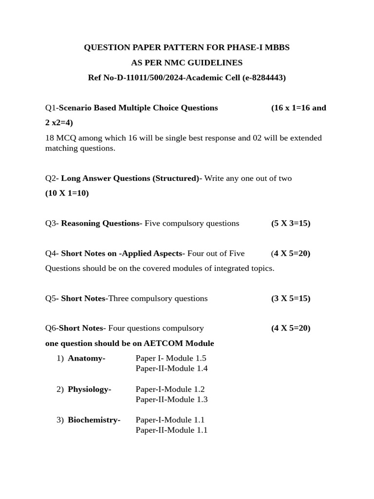 Batch 2024-25 Question Paper Pattern | PDF