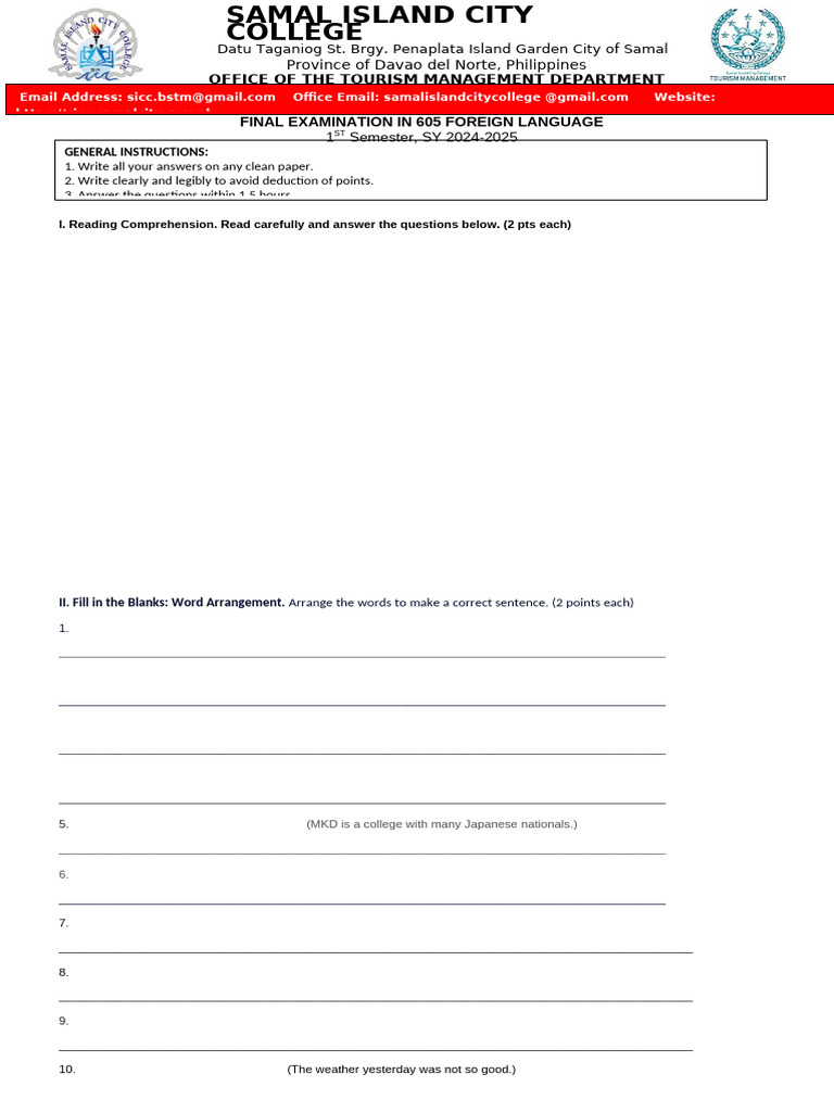 Final Exam FL1 7-10am | PDF